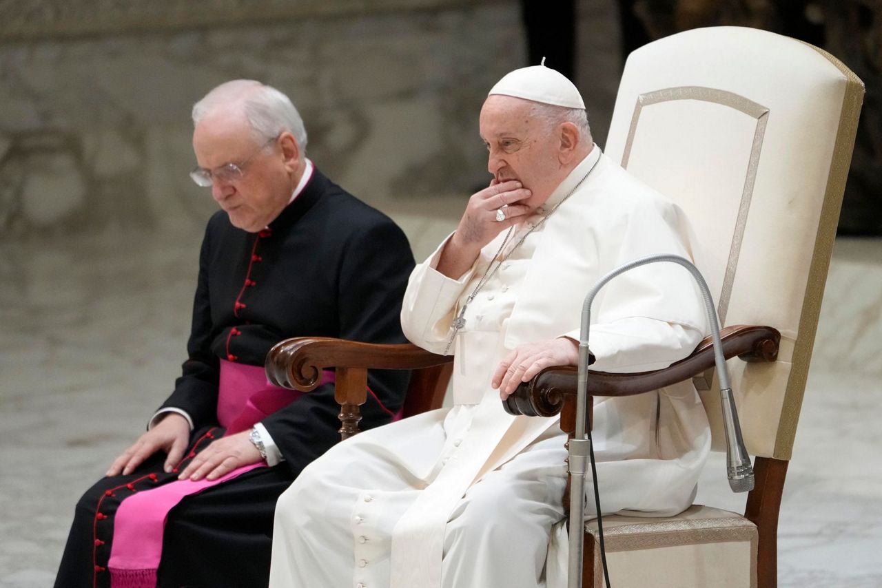 An ailing Pope Francis appears at a weekly audience but says he's not ...