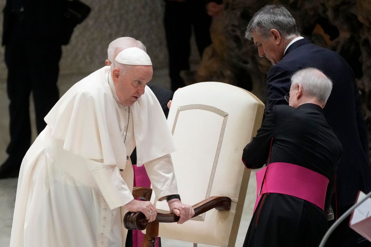 An ailing Pope Francis appears at a weekly audience but says he's not ...