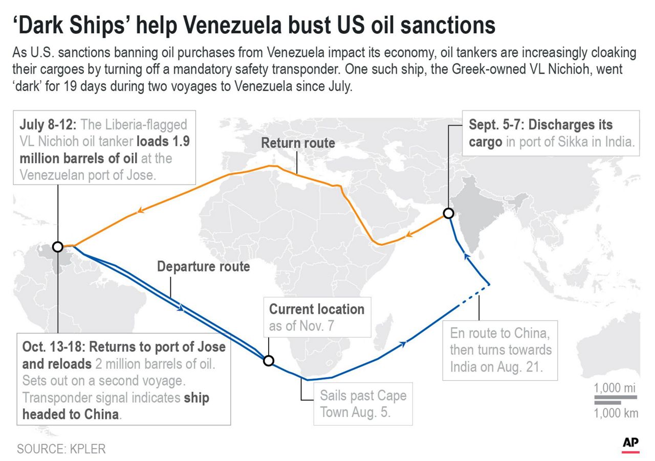 Oil tankers ‘go dark’ off Venezuela to evade US sanctions