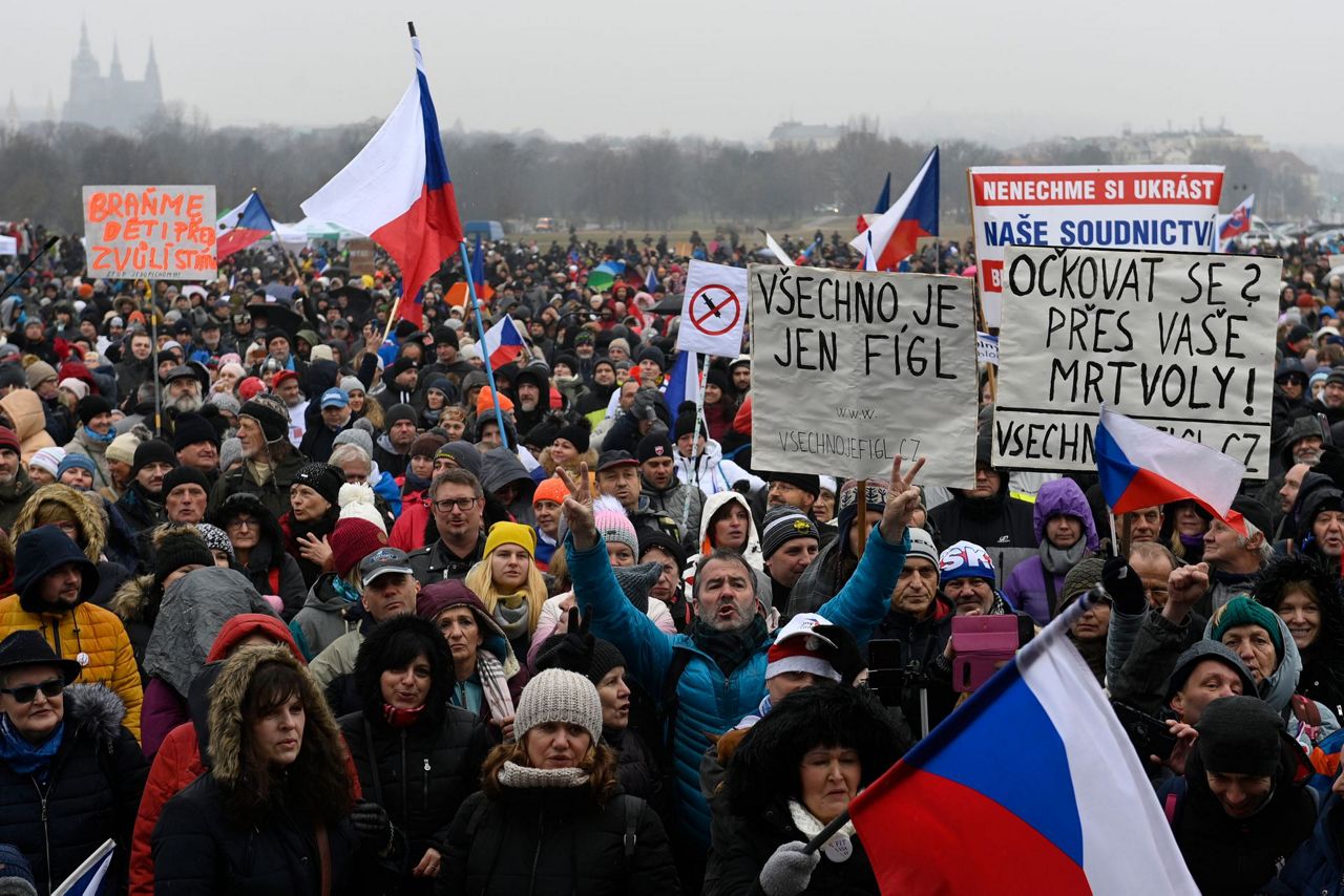 Thousands protest coronavirus restrictions in Czech capital