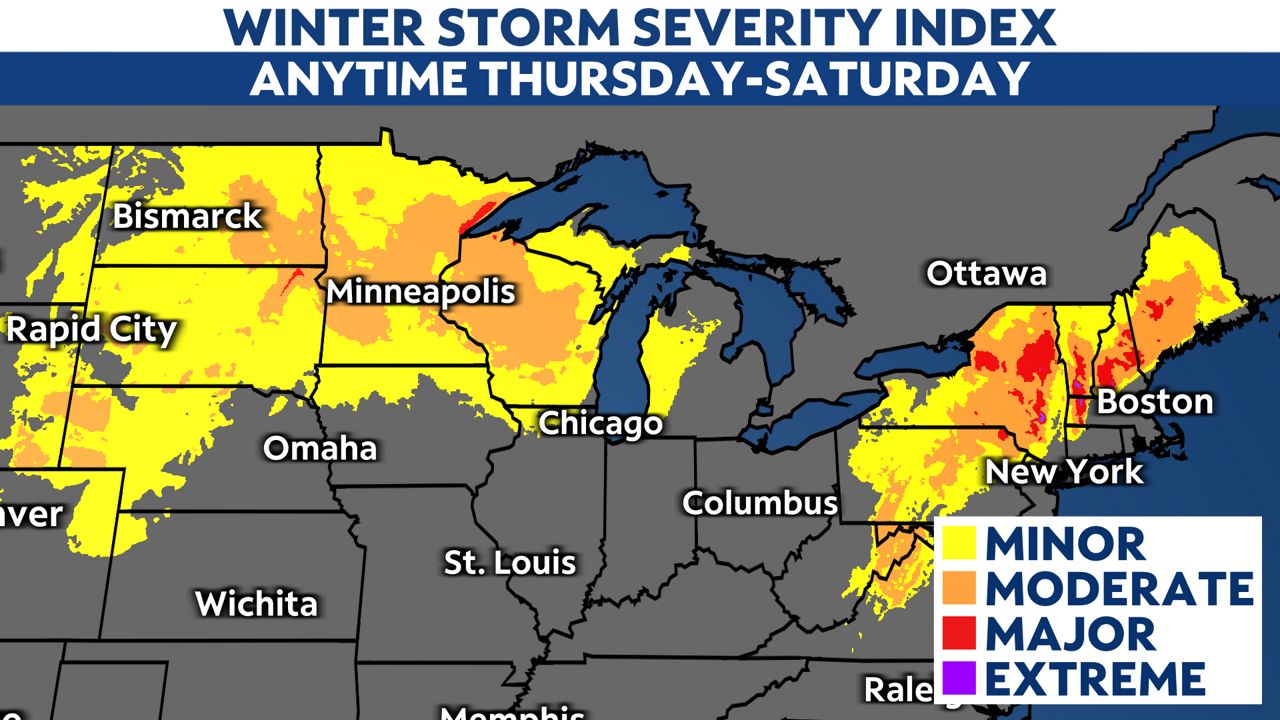 Big weather system presses east with storms, rain and snow