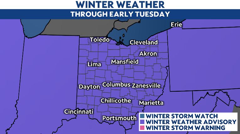 Snow begins to accumulate across Ohio