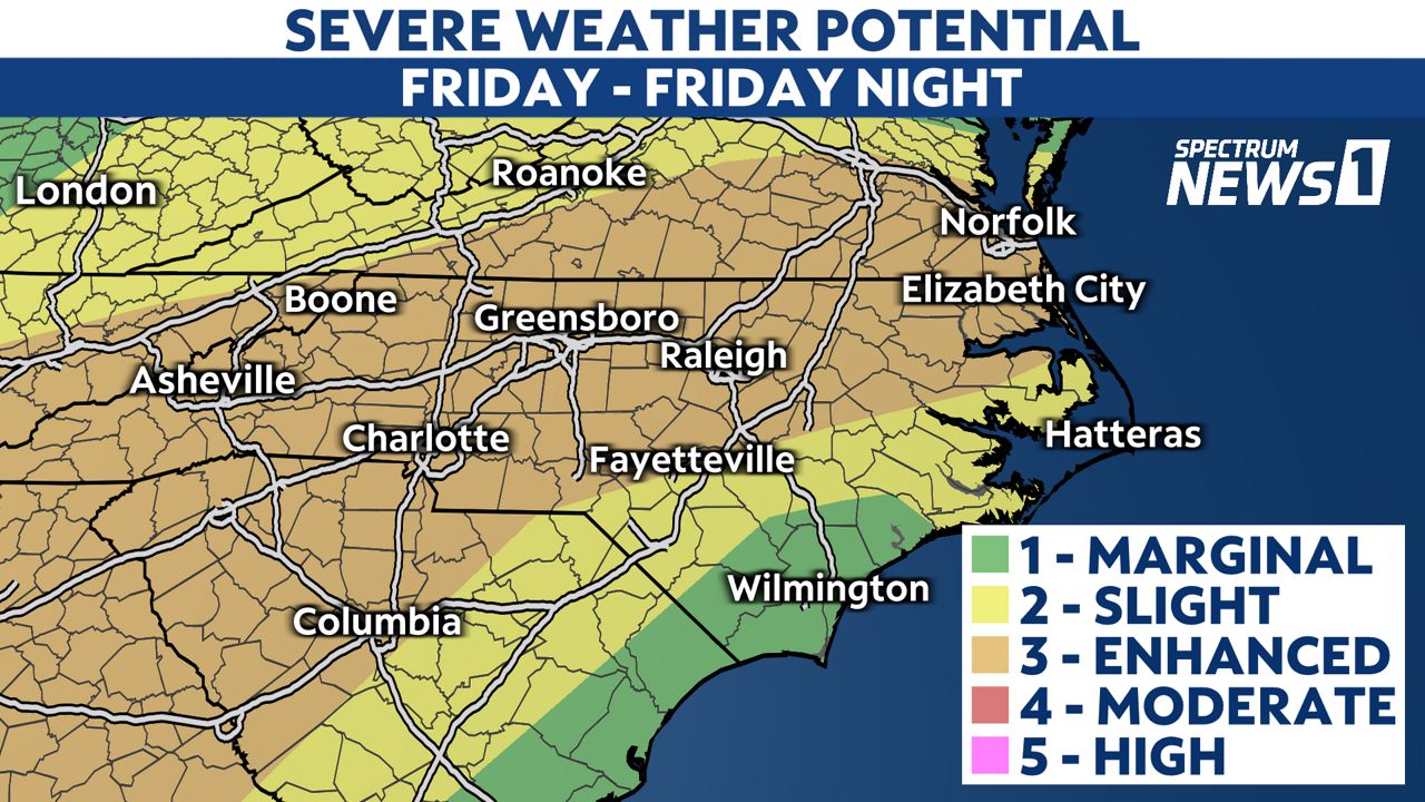 North Carolina could see a few strong to severe storms