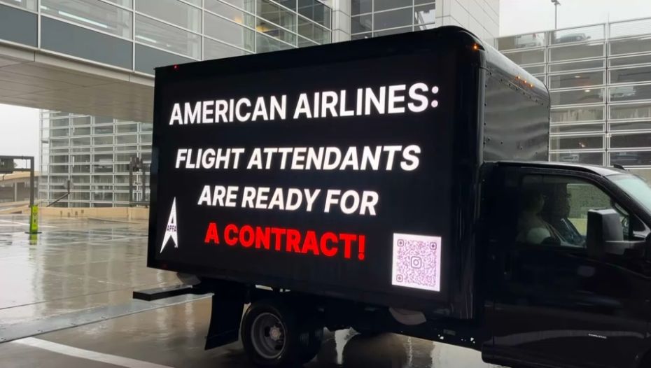 American Airlines flight attendants picket at DFW Airport