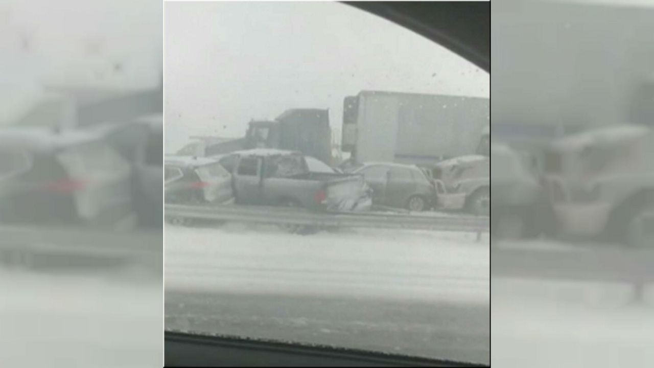 One dead in nearly mile-long crash on Thruway east of Buffalo