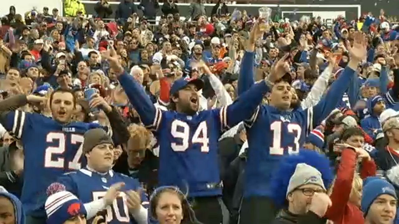 Bills Fans Wearing Red, White and Blue to Support the Team