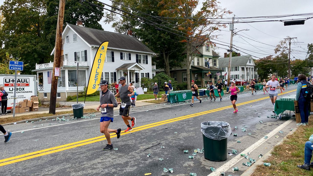 Fans line Boston Marathon route for race's return