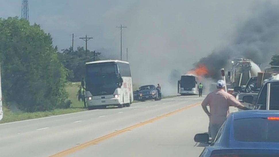 Charter Bus Bursts into Flames in Blanco County