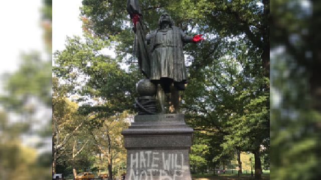 Christopher Columbus statue vandalized in Central Park