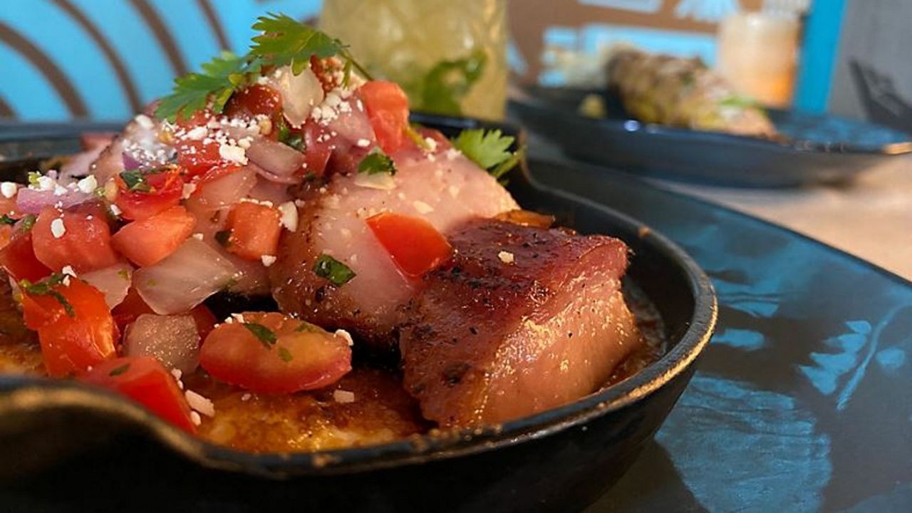 Solita's Queso Al Forno, Grilled Corn Elote baja-style food