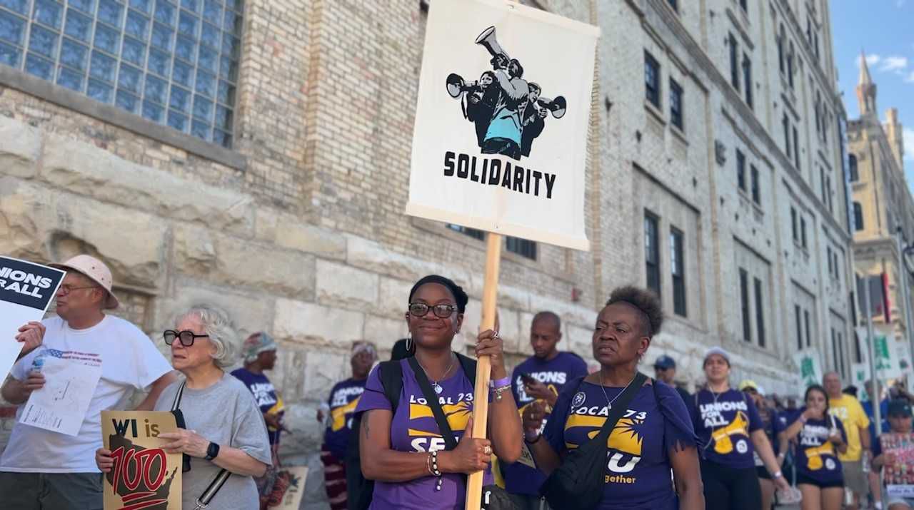 Protesters in Milwaukee during GOP debate