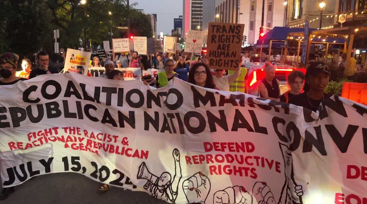 Protesters in Milwaukee during GOP debate