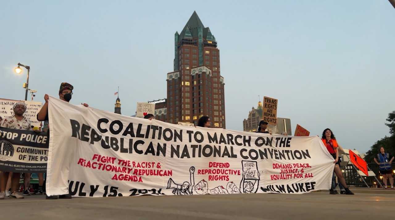 Protesters in Milwaukee during GOP debate