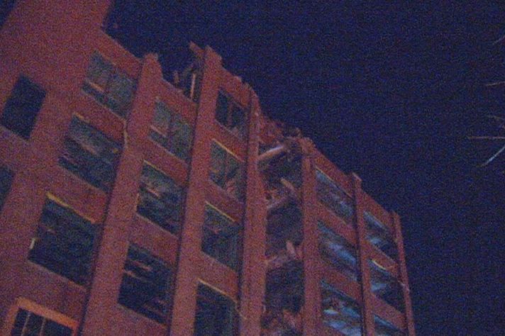 Part of Façade of Old AC Delco Building Crumbles Into Street