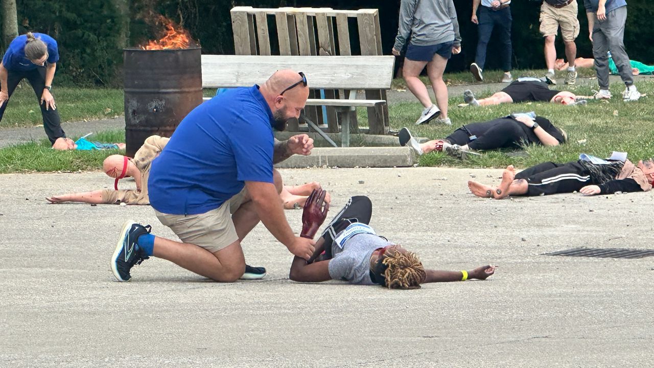 First responders train with simulated mass-injury event