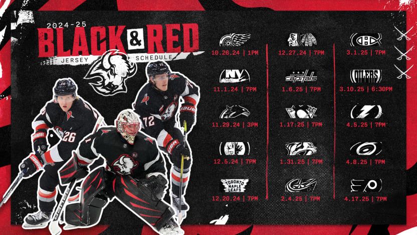Sabres announce 2024-25 red and black jersey schedule
