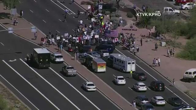 Protesters in Arizona Block Roads Ahead of Trump Rally in Phoenix