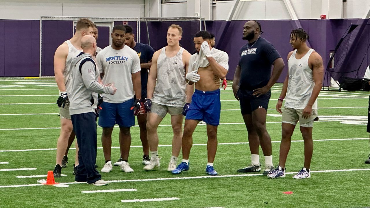 Holy Cross football players take part in pro day