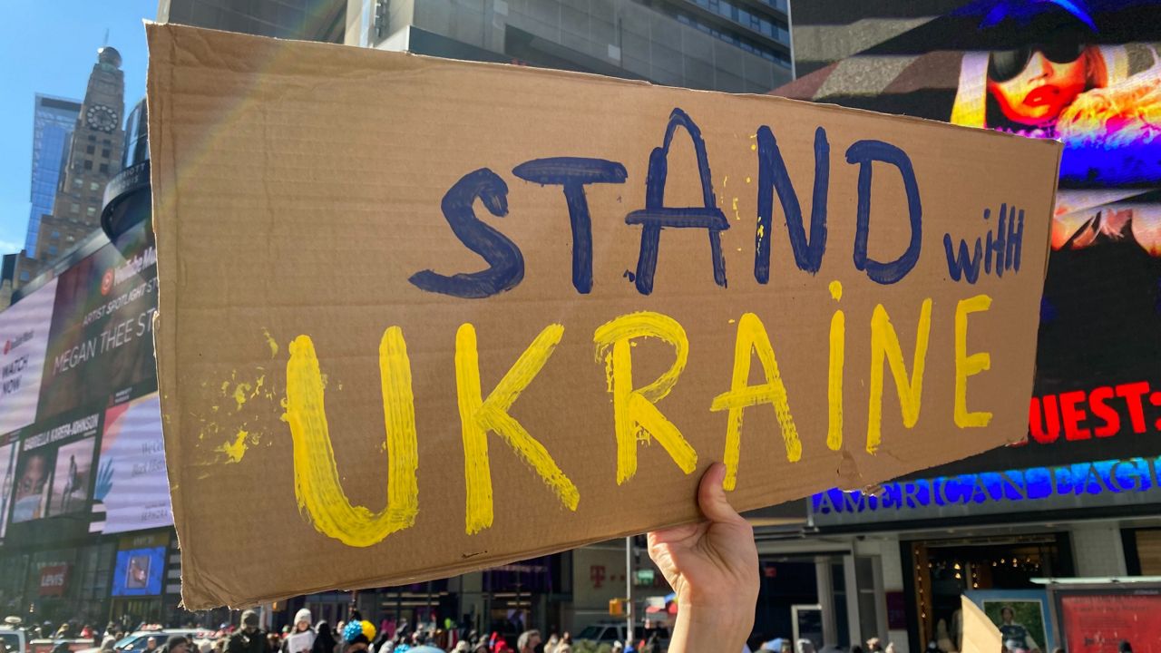 New Yorkers rally in Times Square to support Ukraine