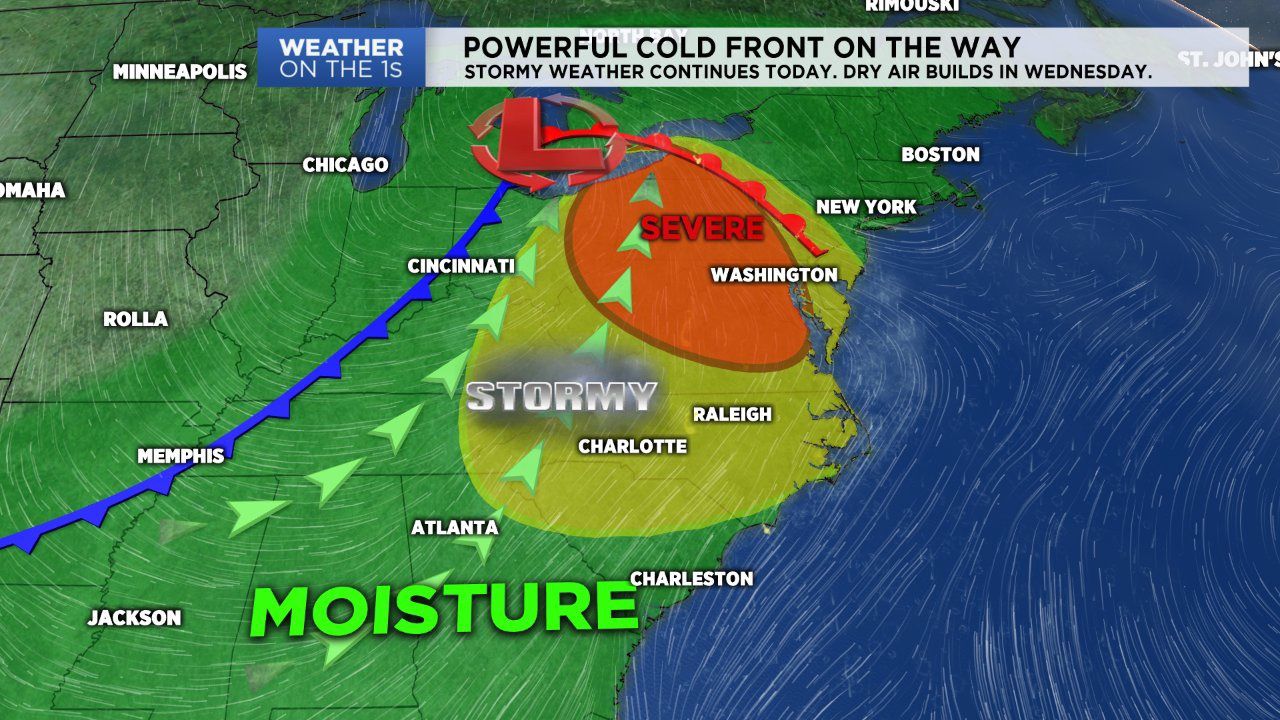Powerful cold front brings storms followed by cooler air