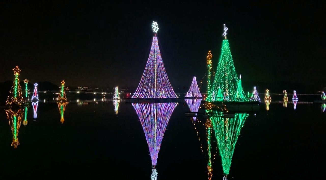 A magical holiday light display on the water in Newport