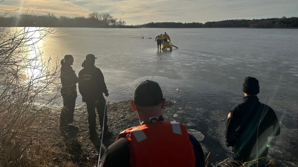 Two people rescued after falling through ice near Madison