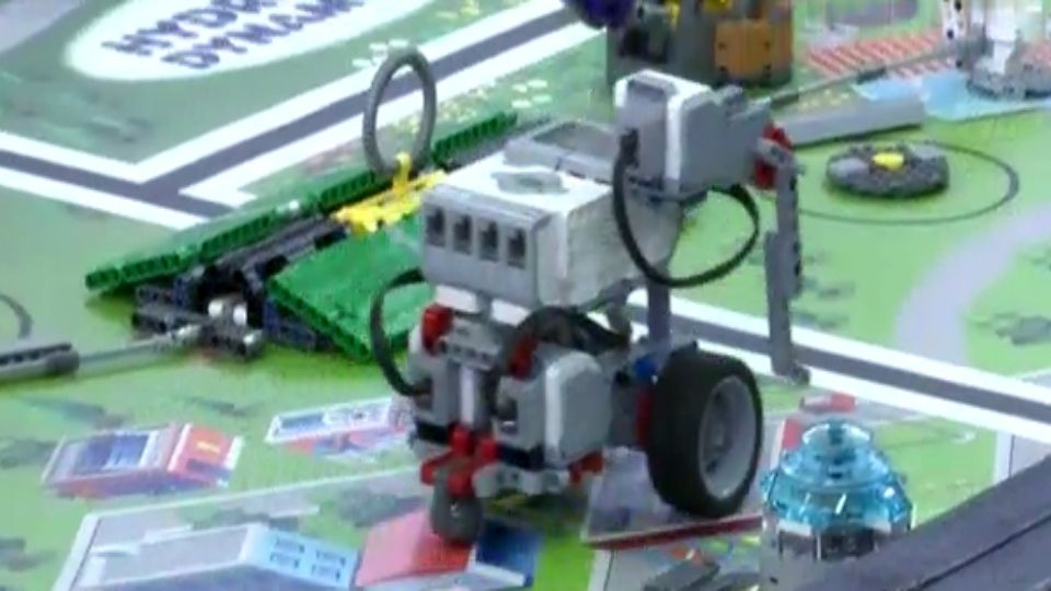 Students compete in a LEGO robot-building competition