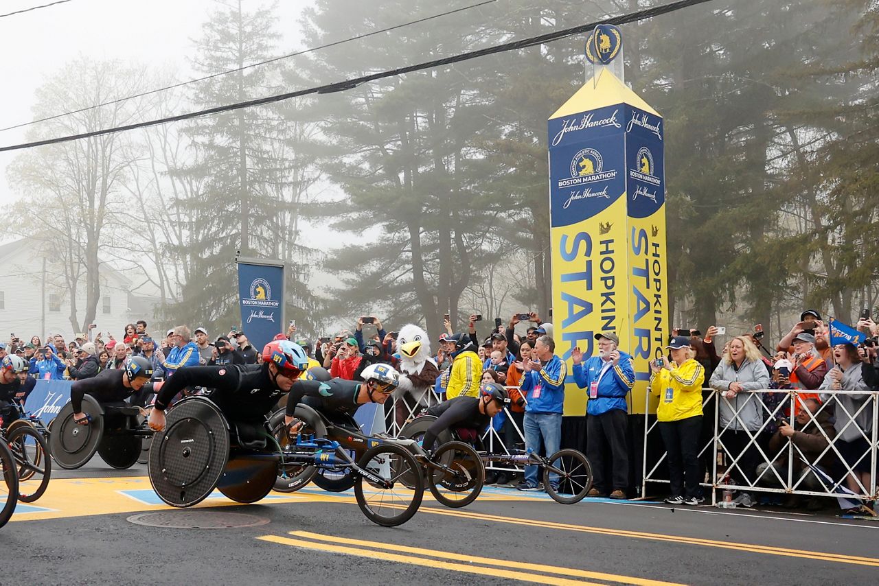 Fast field departs for start of 127th Boston Marathon