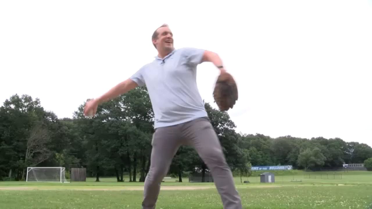 Tim McKone prepares to throw out first pitch at WooSox game
