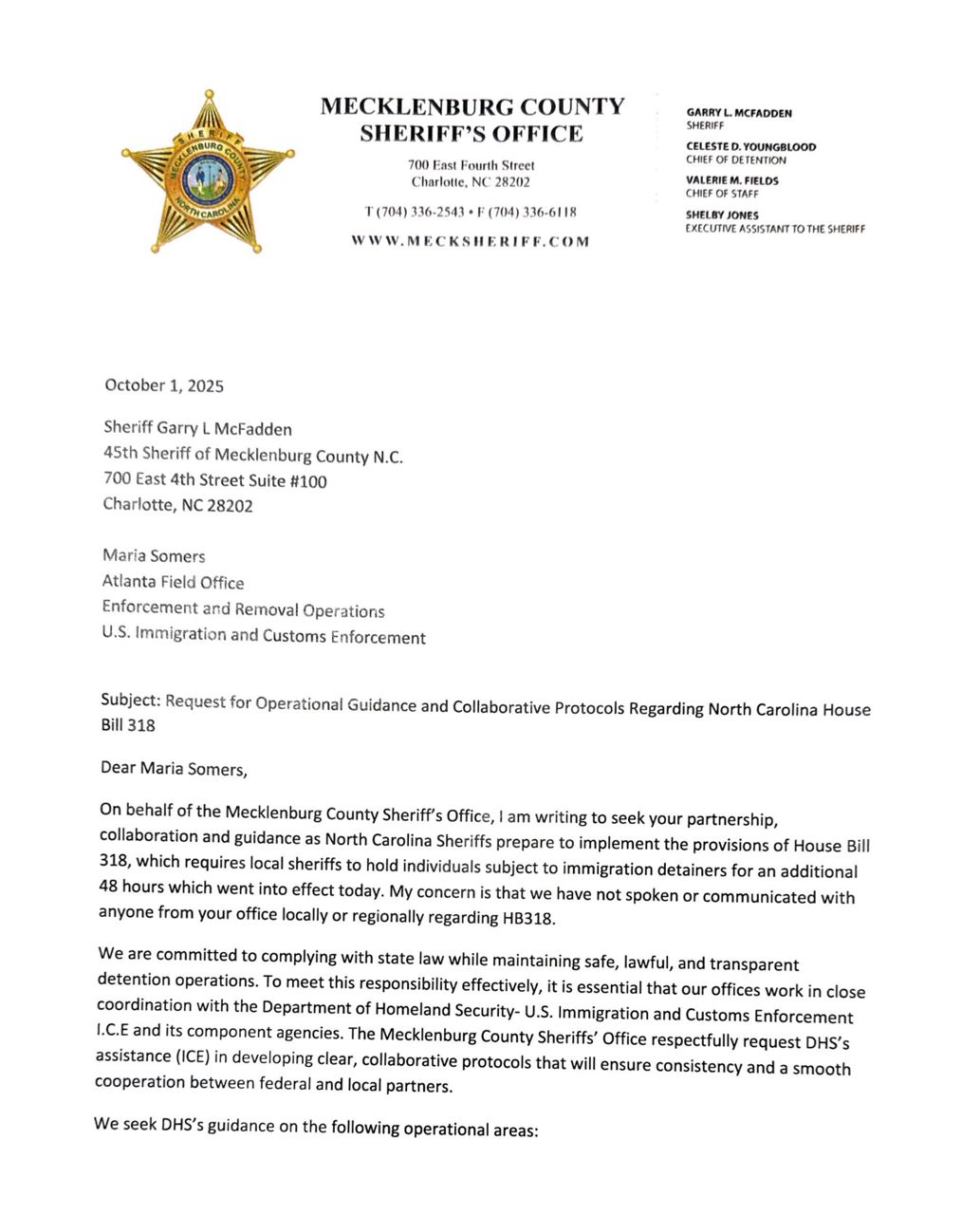 Mecklenburg sheriff and ICE meet to air frustrations