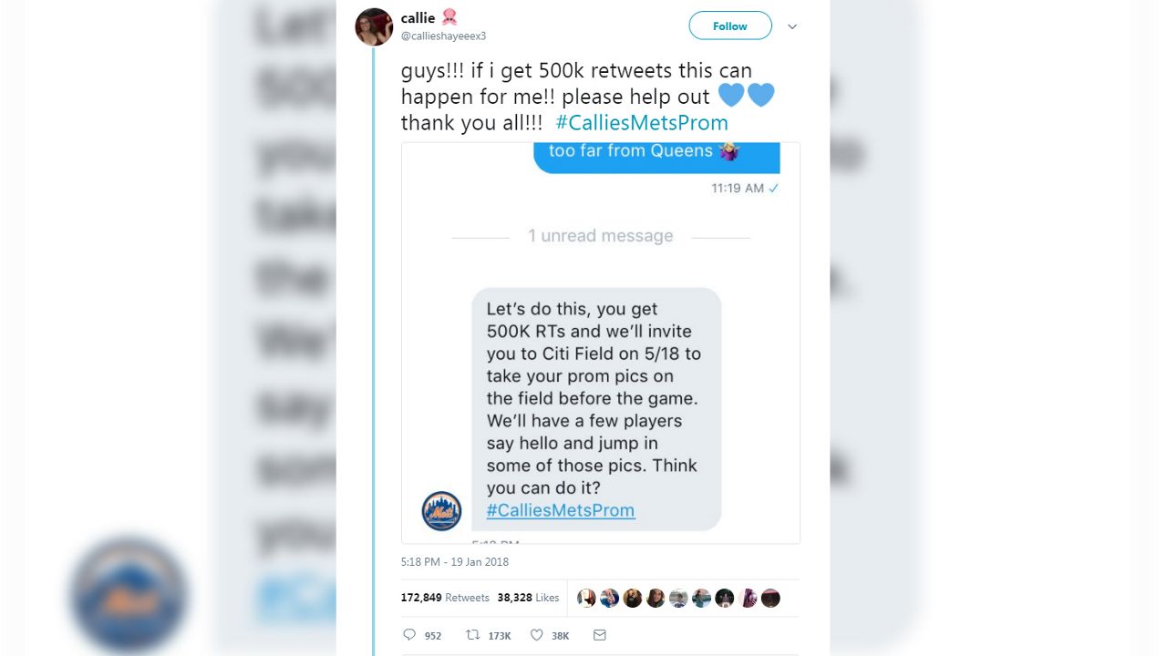 Staten Island teen needs 500K retweets to take prom pics with Mets
