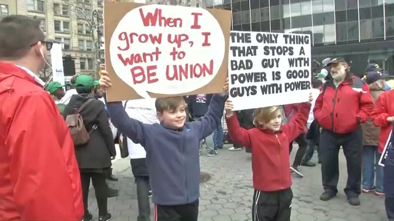 Workers, activists rally in NYC ahead of SCOTUS unions case