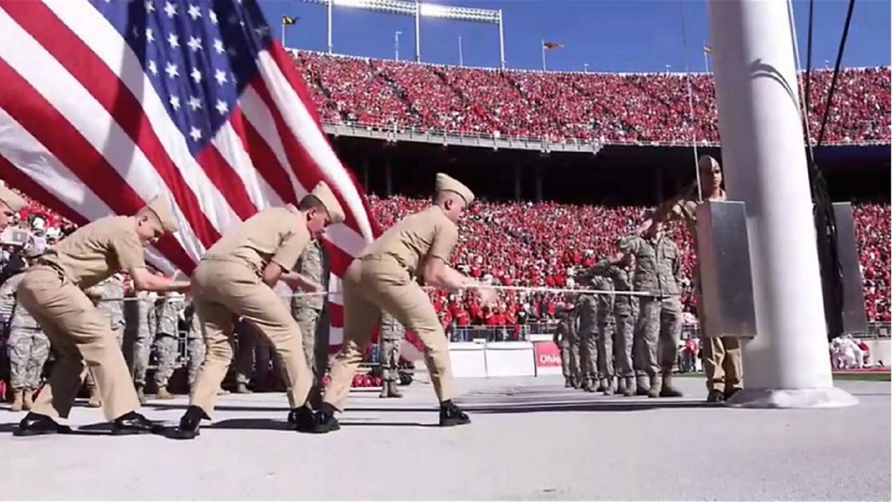 OSU ROTC cadets raise flag at Ohio Stadium