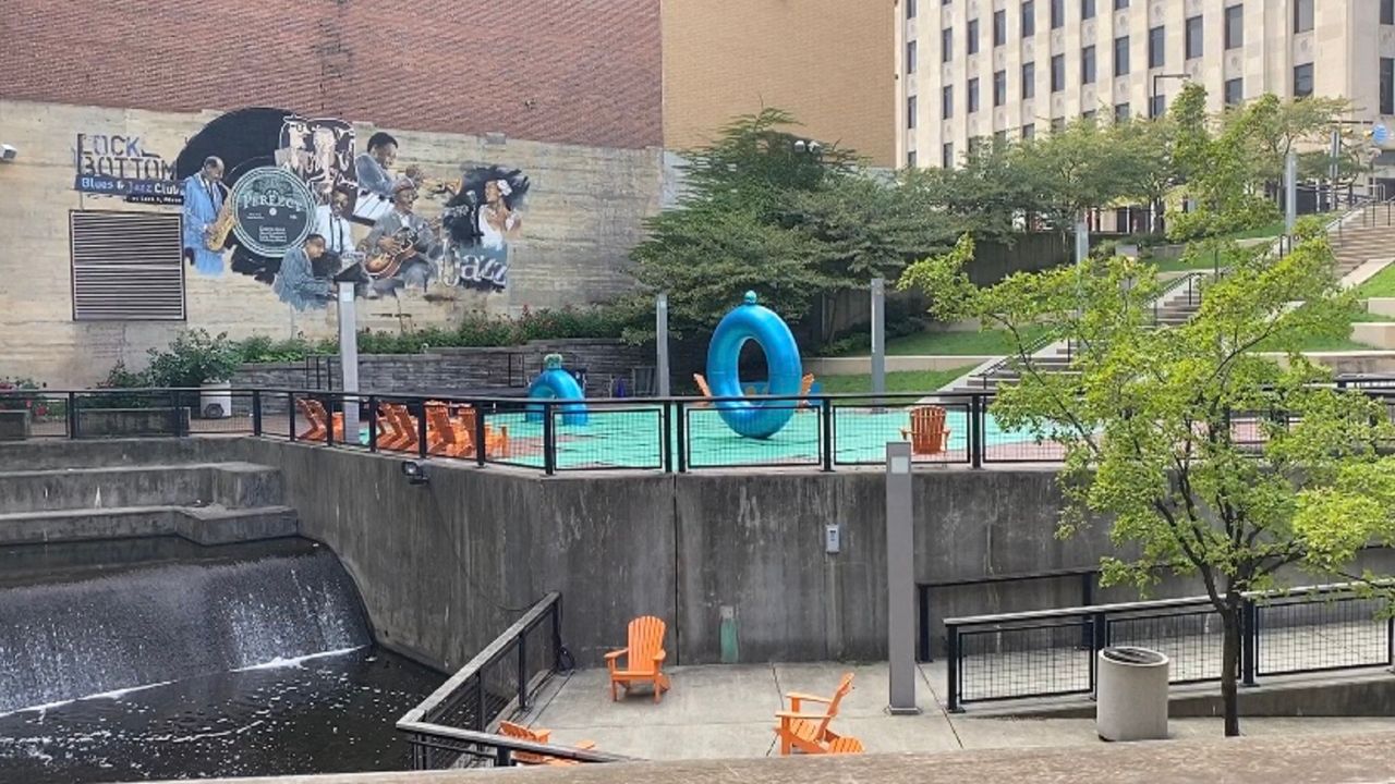 Outdoor dance floor at Lock 4 in Akron open to the public