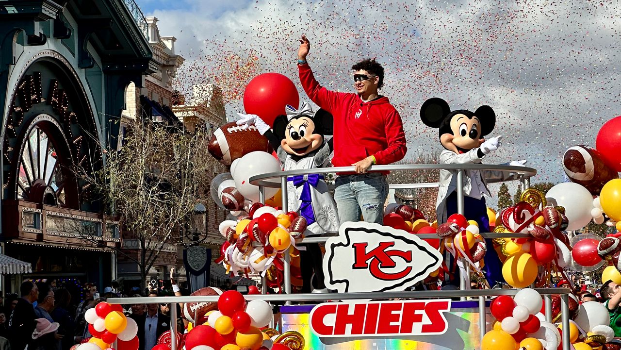 Chiefs QB Mahomes celebrates Super Bowl win at Disneyland