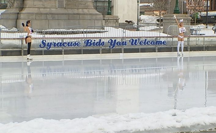 Two Naked PETA Demonstrators Take to Clinton Square Rink