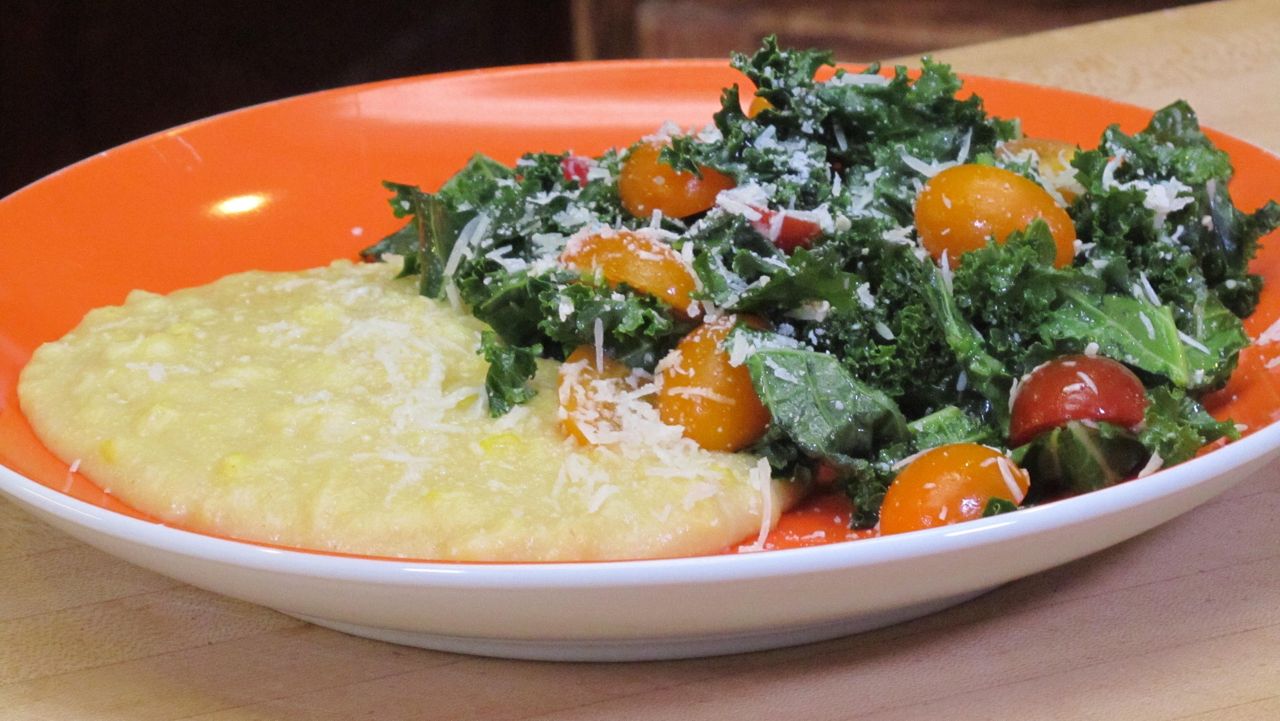 Corn and Parmesan Polenta with Kale and Tomato Salad