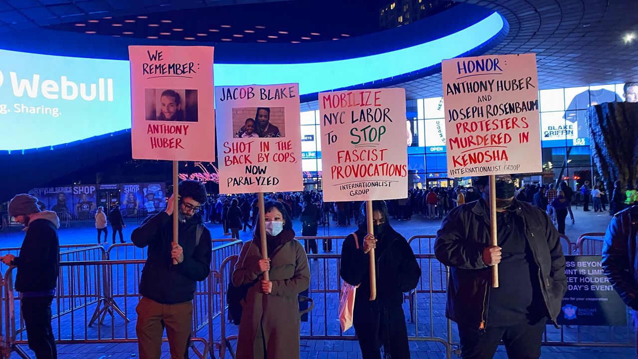 Protesters gather outside Barclays Center after Rittenhouse acquittal