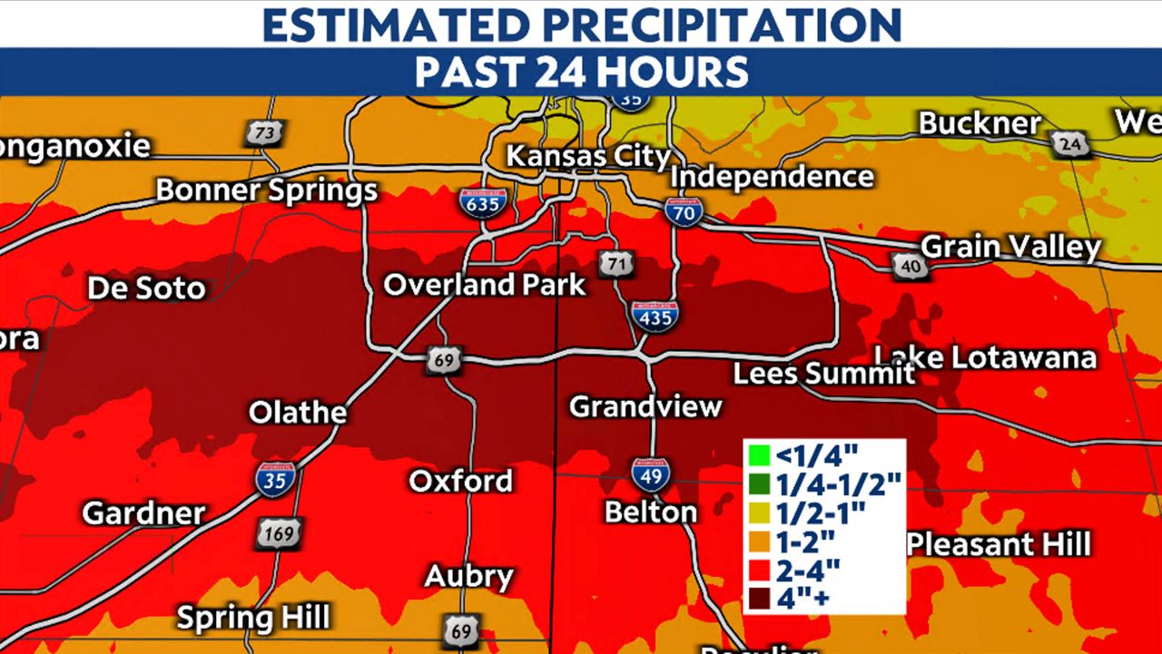Heavy rain Monday morning leads to flooding in Southern KC
