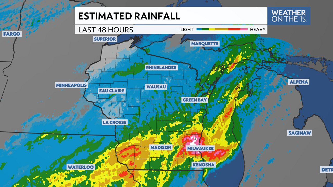 How much rain fell Saturday night into Sunday in Wisconsin
