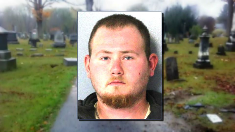 Destructive drive through cemetery, followed by arrest