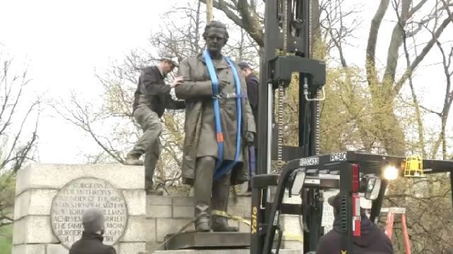 Controversial Central Park statue moved to Brooklyn cemetery