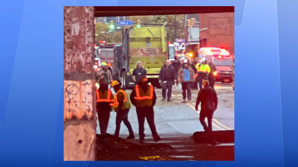 Crews respond to sanitation truck crash in Buffalo