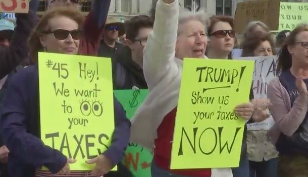 Hundreds Protest Outside State Capitol Demanding Release of Trump's Tax ...