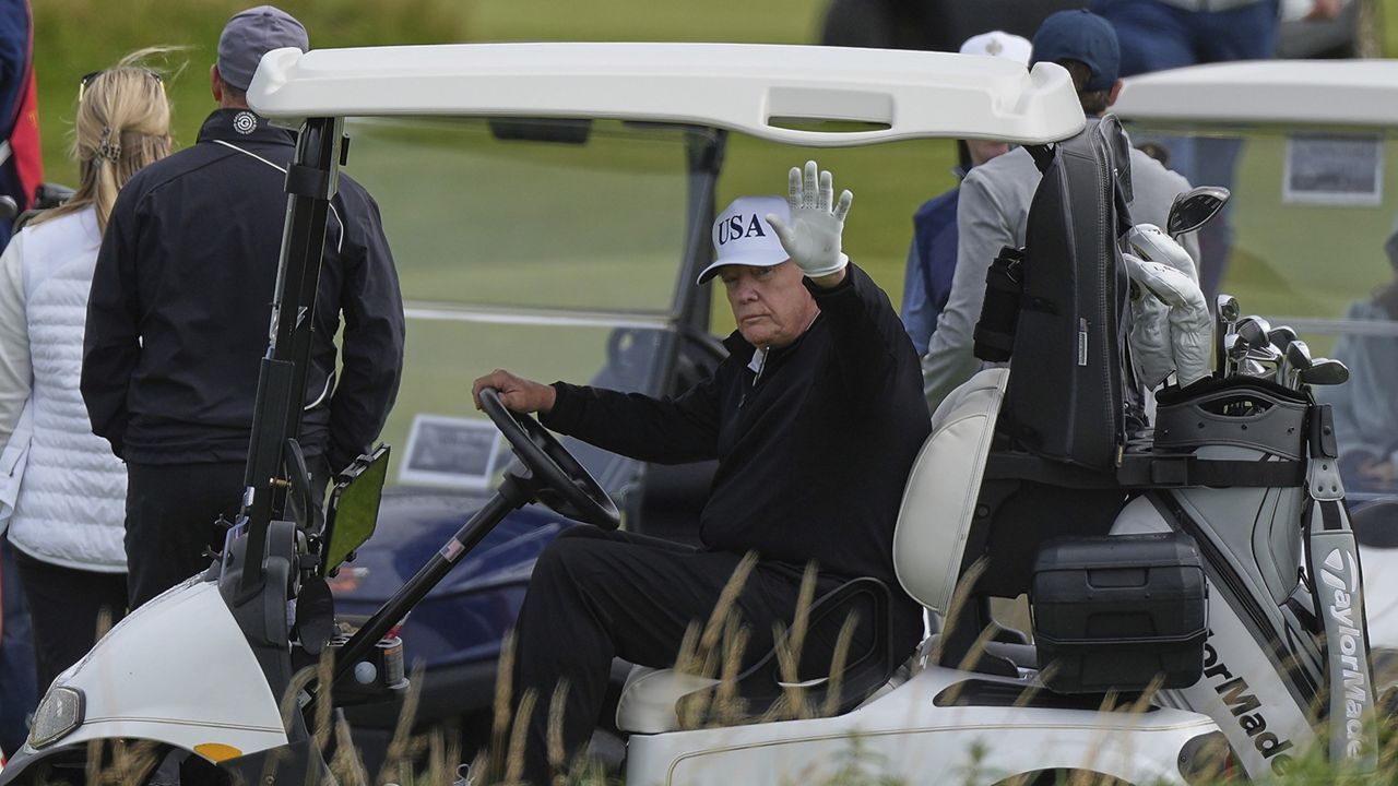Trump plays golf in Scotland while protests decry his visit