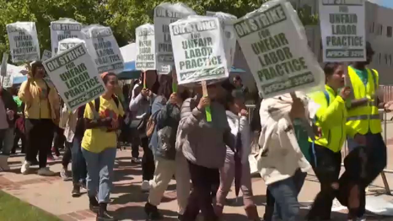 Tens of thousands of UC workers strike in the rain