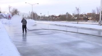 Crews Create Outdoor Ice Skating Rink in Watertown