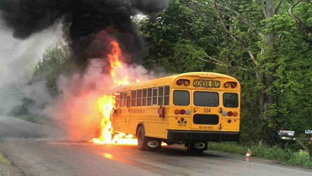 Bus Driver Helps Students Off Bus Moments Before Fire