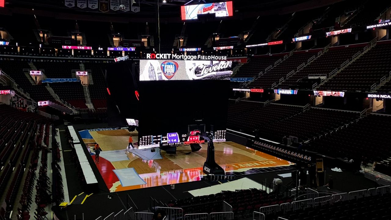The process of making the court for the Women's Final Four