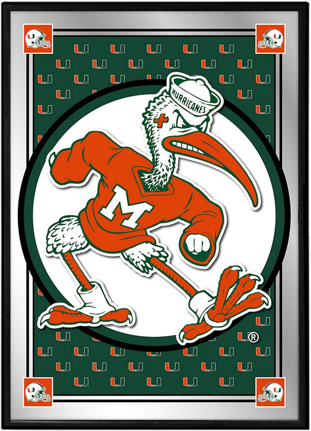 The Fan-Brand University of Miami Team Spirit Mascot Framed Mirrored ...